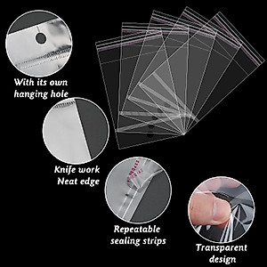 400Pcs Clear Plastic Self Sealing Bags with Hang Hole Resealable Storage Cellophane Bags for Bakery Cookies Candies Jewelry Decorative Wrappers Gifts 3 x 5inch, 4x 6inch, 5 x 7inch, 8 x 10 inch