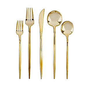 Novelty Flatware Gold Teaspoons - 32 Pieces - Modern & Stylish Plastic Flatware for Chic Table Settings, Perfect for Parties, Catering & Events