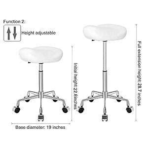 Kaleurrier Ergonomic Rolling Swivel Saddle Stool with Wheels,Hydraulic Pneumatic Lifting Height Adjustable Lightweight Chair for Clinic Hair Salon Massage Lab Kitchen Home Office (White, Without Back)