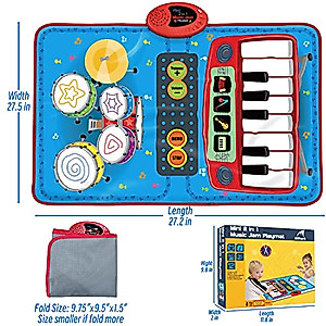 QShark 2 in 1 Music Learning Toys for Baby Toddler 1 2 3 Years Old Boys Girls | 13 Keys Piano Keyboard & 5 Drum Kits | Built-in Demo, 4 Instrument Sounds, Volume Control, Birthday Gift for 1+ Boy Girl