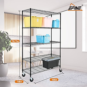 EFINE 5-Tier Chrome NSF Certified Storage Shelves, Heavy Duty Steel Wire Shelving Unit with Wheels and Adjustable Feet, 500lbs Loading Capacity Per Shelf, Pantry, Garage, Kitchen Shelving(18"x48"x72")