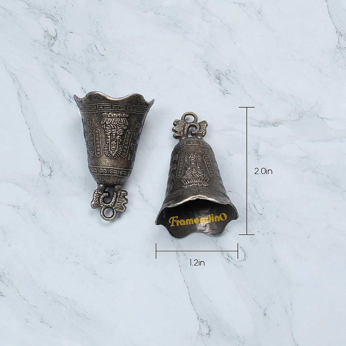 Framendino, 10 Pack Mini Pray Buddha Feng Shui Bell Pendant for Crafts Home Garden Decorative Bronze