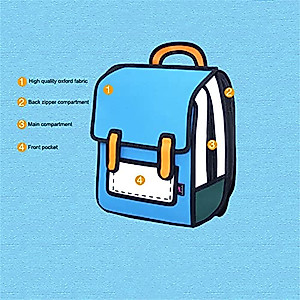 3D Jump Style Comic Book bag, 2D Cartoon Drawing Backpack, Creative Anime Cartoon School Bag for School Students Girls (Red)