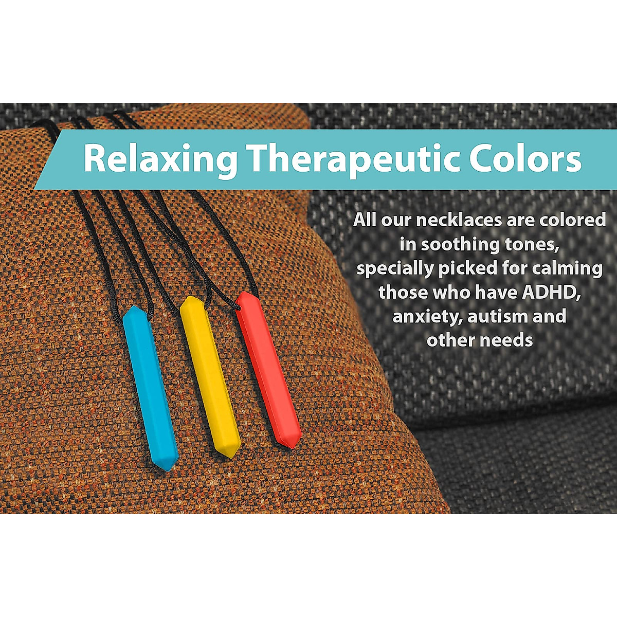 Tilcare Chew Chew Pencil Sensory Necklace 3 Set - Best for Kids or Adults That Like Biting or Have Autism – Perfectly Textured Silicone Chewy Toys - Chewing Pendant for Boys & Girls - Chew Necklaces