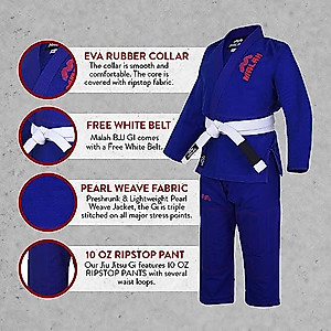 Malah Bjj Gi Lighwieght Adult Jiu Jitsu Gi For Men & Women With Free Belt!! (Blue, A5)