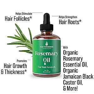 Rosemary Oil for Hair Growth For Men + Women - No Harsh Scent or Scalp Burn. Topical Treatment For Hair Loss Prevention, Hair Thickness, Regrowth. With Jojoba, Jamaican Black Castor, Peppermint 1oz