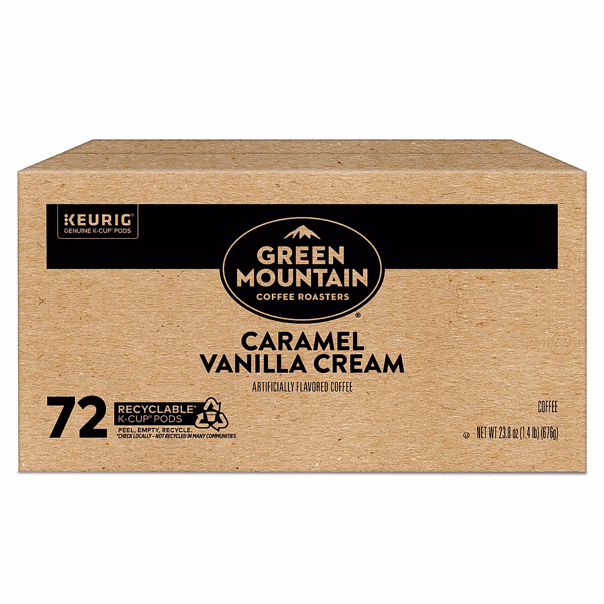 Green Mountain Coffee Roasters Caramel Vanilla Cream, Single-Serve Keurig K-Cup Pods, Flavored Light Roast Coffee, 12 Count (Pack of 6)