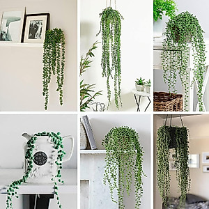 ROXXY GREEN DECOR Artificial String of Pearls Plant - 3 Pack Faux Fake Hanging Succulent Pearl Plants for Home, Kitchen, Office, Wedding, Garden or Craft Art Decor