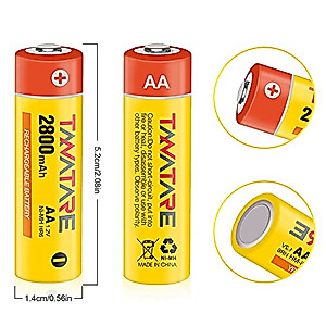 Tanatare 8 Pack 2800mAh High Capacity1.2V Rechargeable AA NiMH Batteries with Long Lasting Power, Recharge up to1200x Times