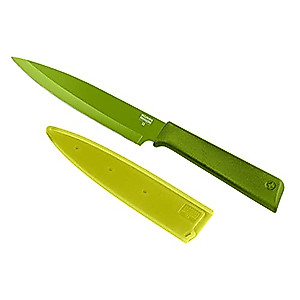 KUHN RIKON Colori+ Non-Stick Utility Knife with Safety Sheath, 23 cm, Green