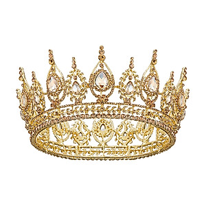 SWEETV Royal Queen Crown, Wedding Tiara for Bride, Rhinestone Tiaras and Crowns for Women, Costume Headpiece for Birthday Cosplay Party Celebration,Gold
