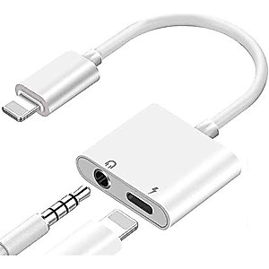 [Apple MFi Certified] Lightning to 3.5mm Headphone Adapter for iPhone, 2 in 1 Headphone Audio Splitter, Adapter AUX Connector Charger Cable Replacement for iPhone 13/12/SE/XR/XS/X/8/7/Plus,White
