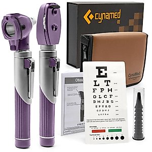 Cynamed Duplex Otoscope Set - Multi-Function Ear Scope for Ear & Eye Examination - Includes Zipper Case and Gift Box (Purple)