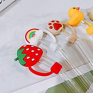 4Pcs Silicone Straw Covers Cap, Straw Tips Cover Straw Covers Cap for Reusable Straws Cloud Shape Straw Protector. The Clouds, Rainbow, Strawberry, Duck.