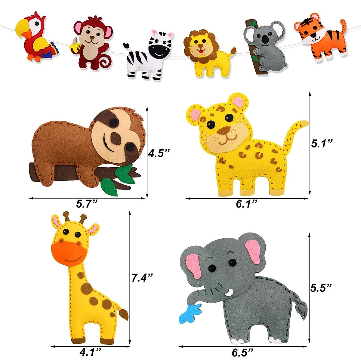 CiyvoLyeen Safari Jungle Animals Sewing Craft Kit DIY Kids Craft and Sew Set for 7 8 9 10 11 12Girls and Boys Educational Beginners Sewing Stuffed Animal Felt Plush Ornaments Set of 14