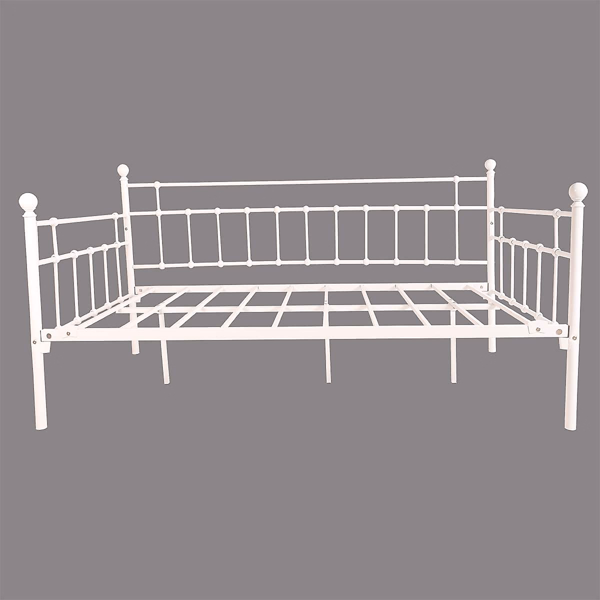 HOMERECOMMEND Metal Daybed Frame Steel Slats Platform Base Box Spring Replacemen Bed Sofa for Living Room Guest Room (Twin, White).