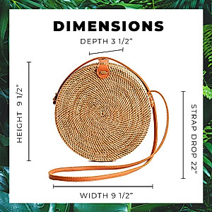 Novum Crafts Round Rattan Bag for Women - Handmade Ata Wicker Woven Purse - Circle, Square, Oval Brown Straw Boho Bags