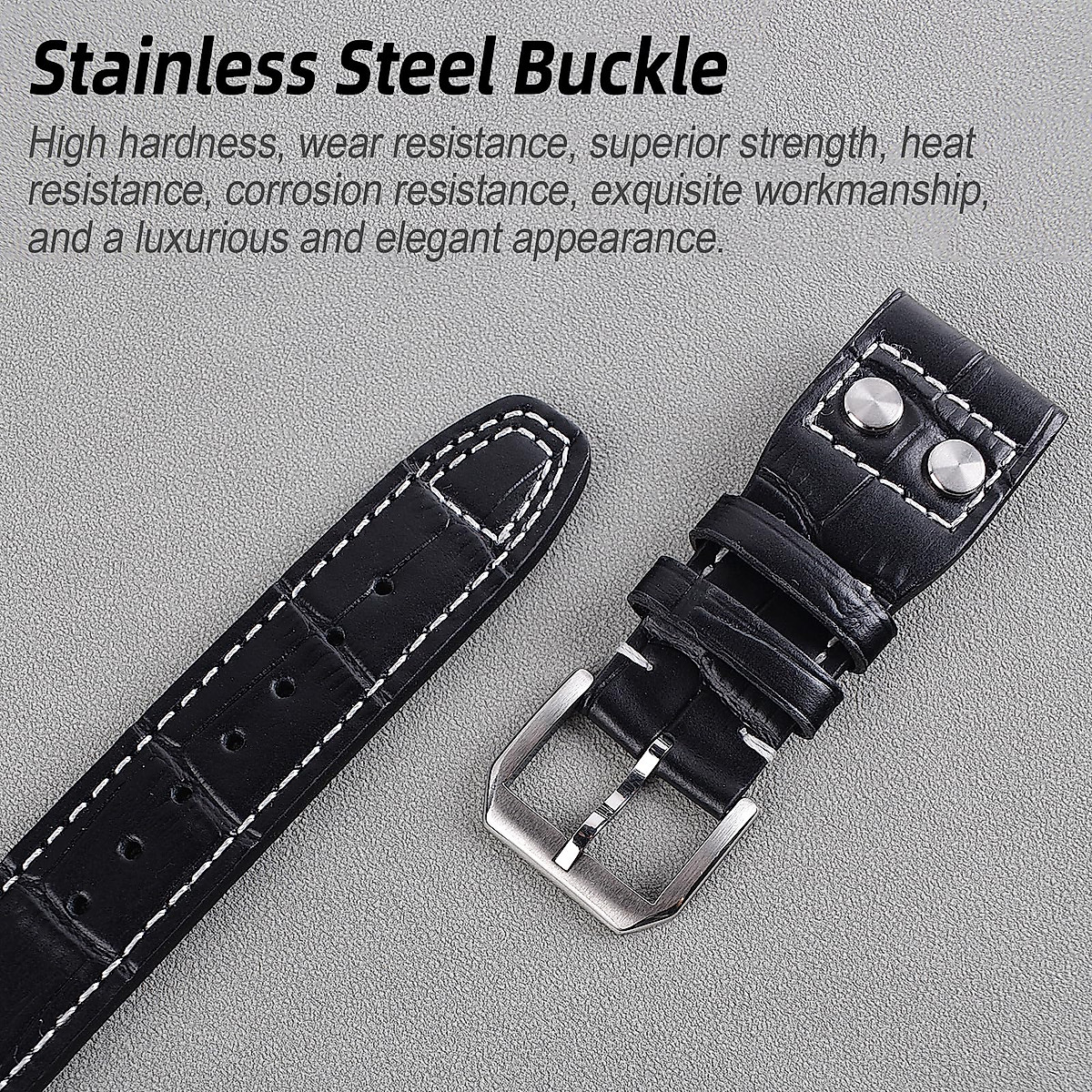 22mm Genuine Leather Watch Strap Band fit for IWC PILOT'S Watchs (Pin Buckle/Black)