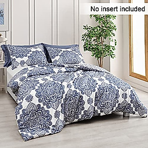 PHF Washed Duvet Cover Set King Size, 3PCS Boho Stylish, Ultra Soft Comfy Durable Paisley Comforter Duvet Cover Set with Pillow Shams Bedding Collection, 104" x 90", Royal Blue & White