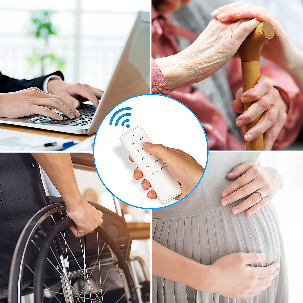 Wireless Remote Control Outlet Switch, Remote Plug Sockets 230ft RF Range, Remote Light Switch Kit for Household Appliances, 5 Outlets + 2 Remotes, 1800W, White