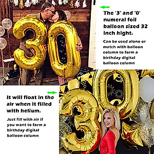 30th Birthday Decorations for Him Men,Cheers to 30 Years Tall 30 Birthday Balloons Column for 30th Party Decorations and 30th Wedding Anniversary Decorations (Black & Gold)