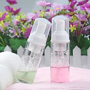 35 Pack Plastic Foam Bottles Travel Soap Dispenser Bottles with Pump Mini Liquid Foaming Soap Bottles for Refillable Hand Sanitizer Lash Cleanser Shampoo Castile Clear(2 oz)