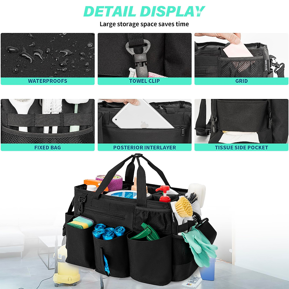 IBVIVIC Wearable Cleaning Caddy Bag for Cleaning Supplies,Large Capacity Cleaning Organizer Tote Bag for Cleaners Housekeepers