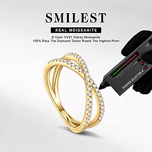 SMILEST Moissanite X Eternity Rings for Women, 18K Yellow Gold Plated 925 Sterling Silver Criss Cross Ring Half Eternity Ring Lab Created Diamond X Wedding Band Stacking Rings for Women Promise Rings