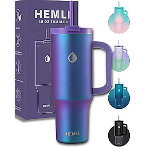 40 Oz Tumbler with Handle and Straw, Insulated Tumbler with Leakproof 2-in-1 Lid and Straw, Reusable and Portable Water and Coffee Stainless Steel Travel Mug, Vacuum Insulated (Iridescent)