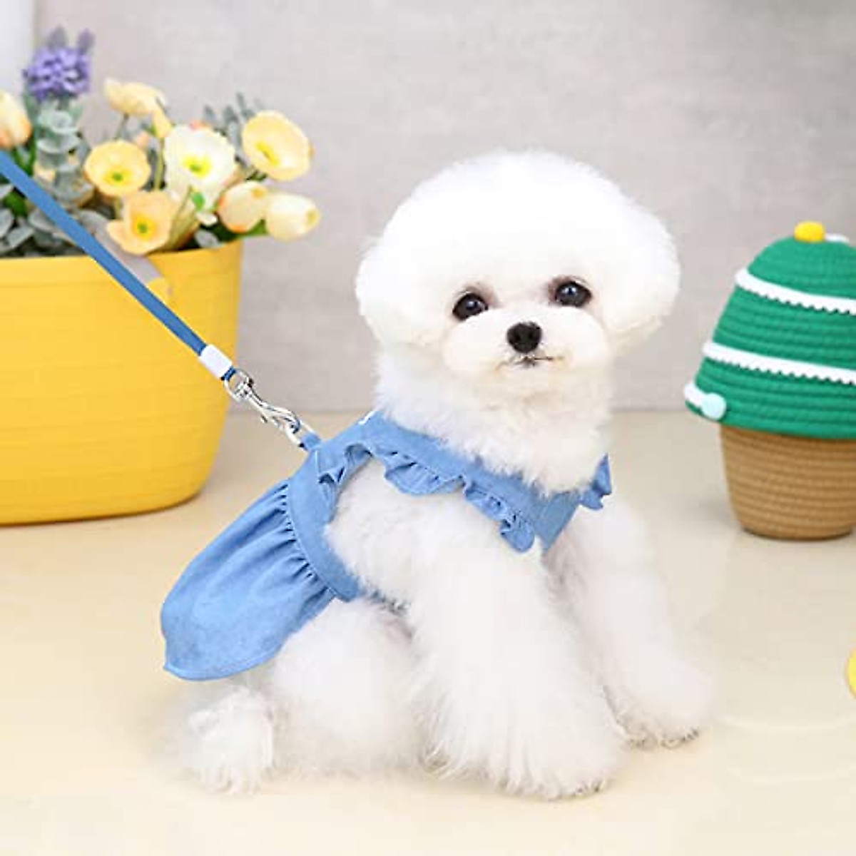 Dog Dress Puppy Luxury Skirt Dog Clothes Princess Dresses Wedding Evening Dress Tutu Skirt Denim Skirt for Small Dog Girl Light Blue XS