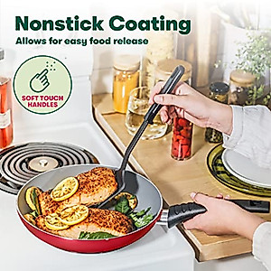 BELLA Cookware Set, 12 Piece Pots and Pans with Utensils, Nonstick Scratch Resistant Cooking Surface Compatible with All Stoves, Nylon and Aluminum, Red