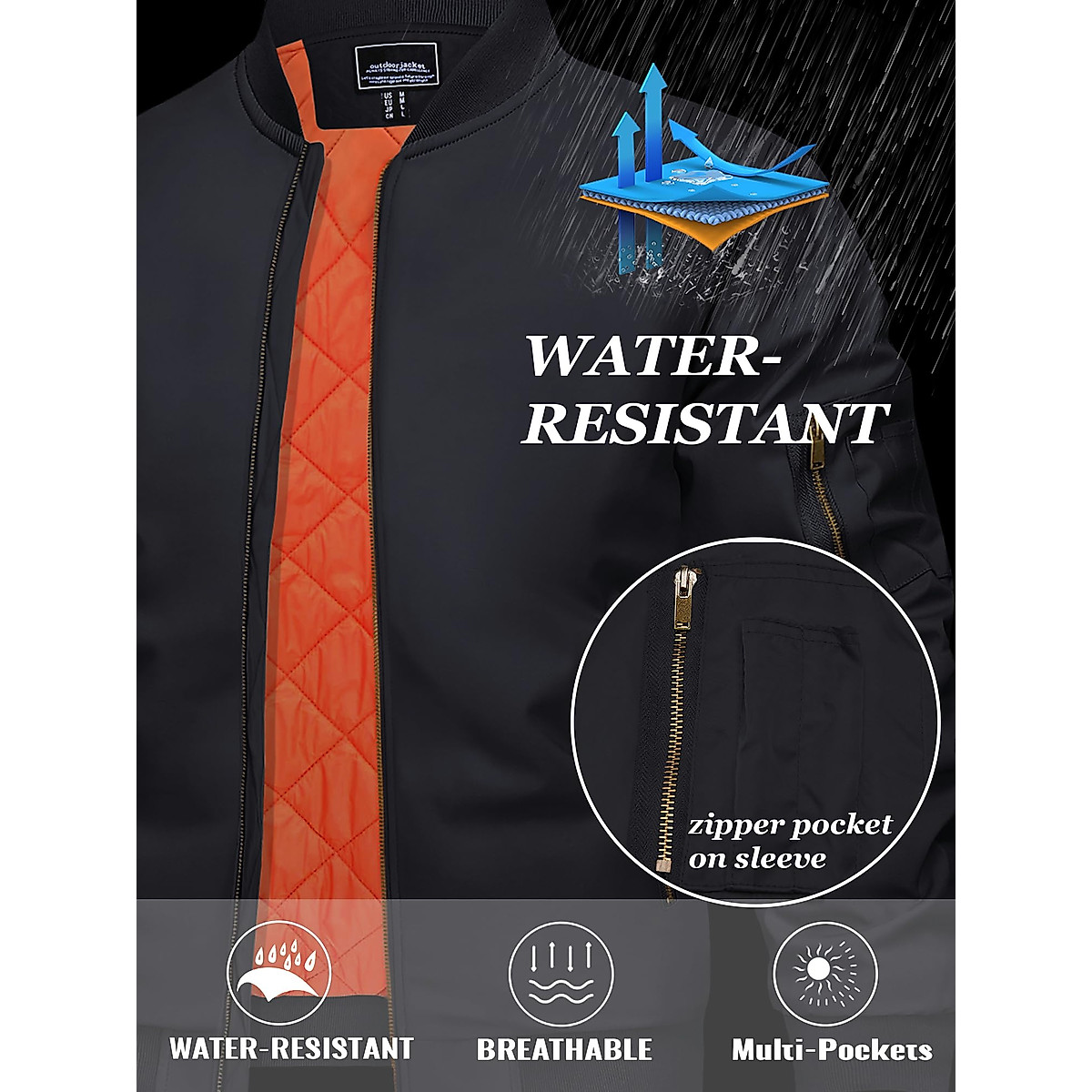 KEFITEVD Bomber Jackets for Men with Zipper Pockets Winter Fall Jackets Outdoor Casual Parka Jacket Puffer Jacket Windproof Sportswear Jackets