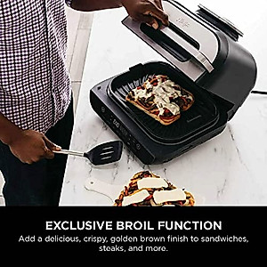 Ninja FG551 Foodi Smart XL 6-in-1 Indoor Grill with 4-Quart Air Fryer Roast Bake Dehydrate Broil and Leave-in Thermometer, with Extra Large Capacity, and a stainless steel Finish (Renewed)