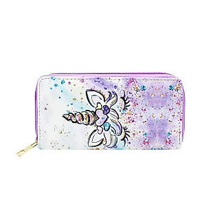 Suillty Cute Unicorn PU Leather Zip Around Long Wallet Cluth Travel Purse for Women Gilrs Ladies
