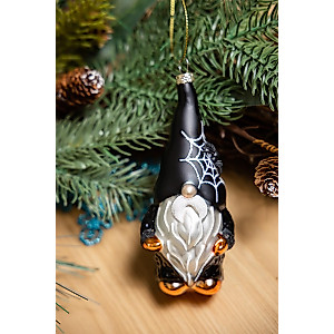 Set of 2 Hand Blown Glass Halloween Gnomes Ornaments for Christmas Tree Decorations, Hanging Glass Halloween Gnome Christmas Ornaments