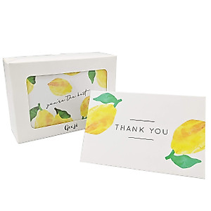Gooji 4x6 Lemon Thank You Cards (Bulk 36-Pack) Matching Peel-and-Seal White Envelopes Assorted Set Birthday Party, Bridal Shower, Baby Shower, Weddings, Graduation Blank Notes
