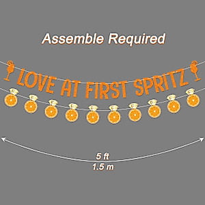 Bachelorette Party Banner Love at First Spritz Glitter Banner and Ring Garland Banner for Bridal Shower Decoration and Bride to Be Orange Mimosa Party Decoration