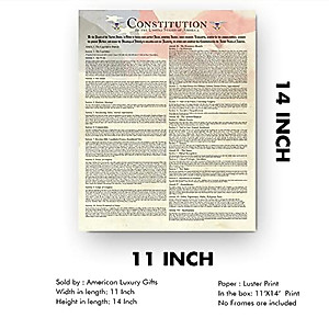 "Constitution of the United States of America"-Patriotic Poster Print -11x14" Wall Decor-Ready To Frame. Ivory Parchment Replica w/Flag. American Decor for Home-Office-School. Knowledge on Display!