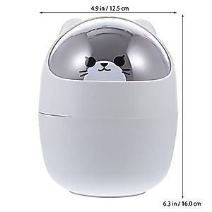 SEWACC Desktop Trash Can Cute Cartoon Table Garbage Storage Can Mini Desktop Wastebasket with Lid Small Office Countertop Garbage Can for Home Office ( Grey )