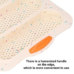 Silicone Baguette Mold 4 Grooves Nonstick French Bread Mold with 2 Handles Smooth Surface Bread Baking Roll Pan Kitchen Tool for Toast Loaf Sandwich(Beige)