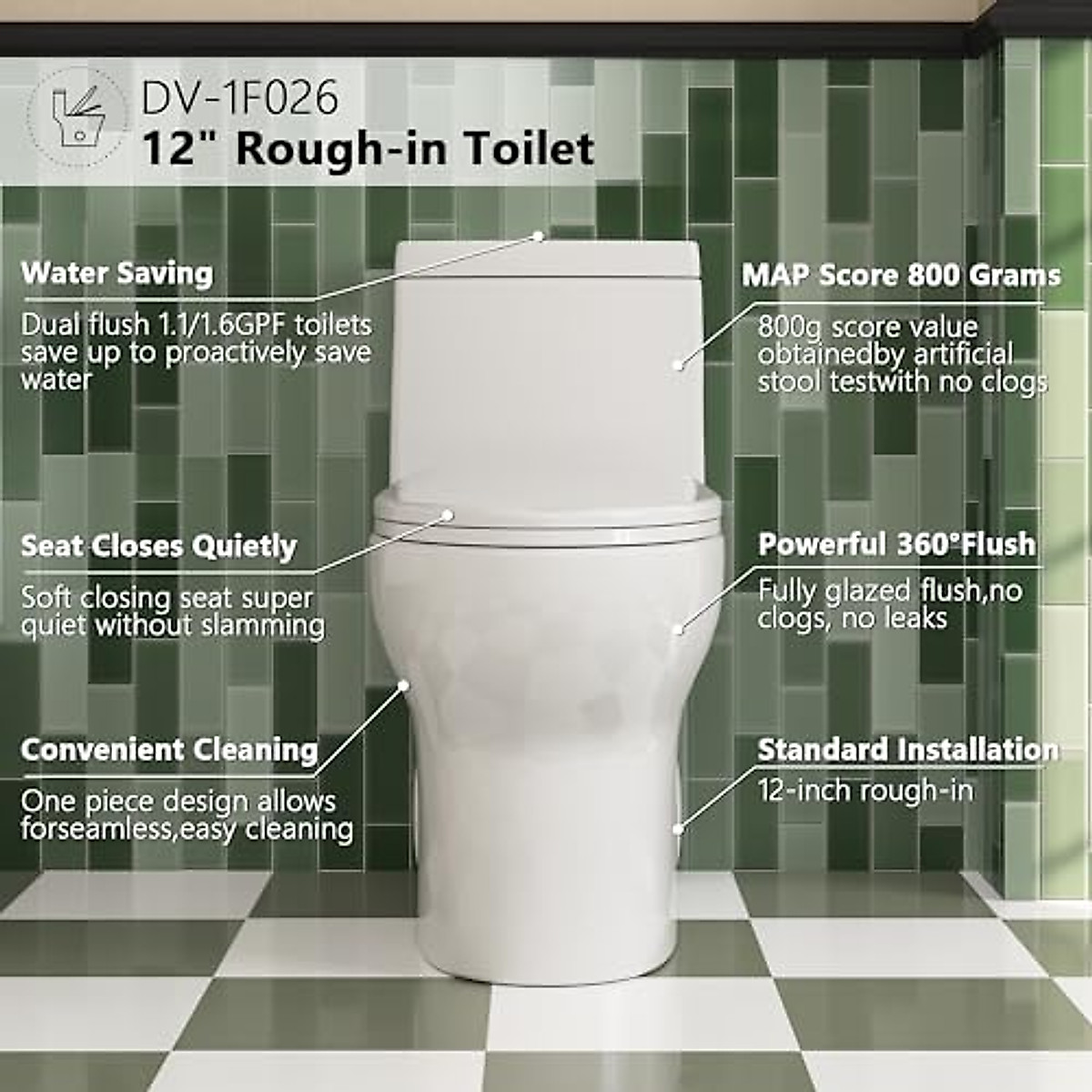 DeerValley DV-1F026 Ally Dual Flush Elongated Standard One Piece Toilet with Comfortable Seat Height, Soft Close Seat Cover, High-Efficiency Supply, and White Finish Toilet Bowl (White Toilet)