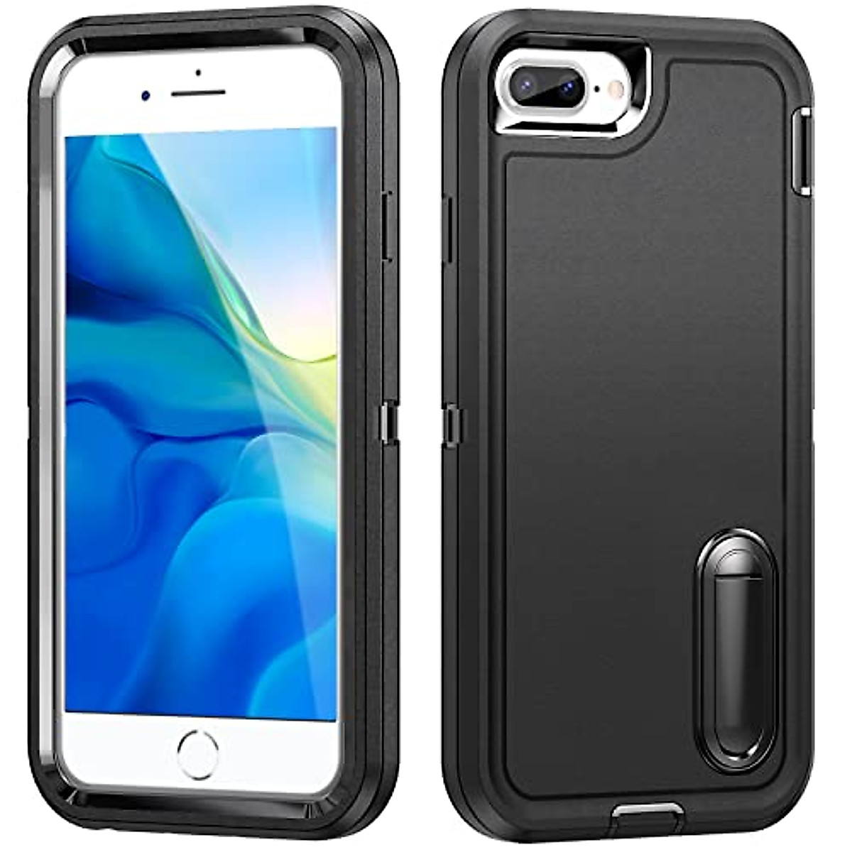 IDweel iPhone 8 Plus Case,iPhone 7 Plus/iPhone 6S Plus/iPhone 6 Plus Case with Build-in Kickstand,Heavy Duty Protection Shockproof Anti-Scratch Slim Fit Protective Durable Hard Cover,Black