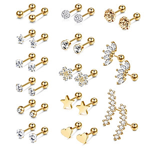 YADOCA Surgical Steel Cartilage Earrings for Women Men Cartilage Piercing Jewelry Stainless Steel Tragus Earrings Gold Cartilage Earring Sets for Multiple Piercing Conch Helix Tragus Piercing Jewelry