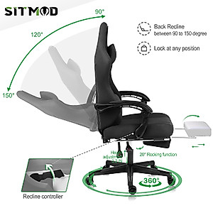 SITMOD Gaming Chairs for Adults Executive Office Chair Back Support Comfy Fabric Ergonomic Chair with Footrest Lumbar Support Computer Chair PC Racing Chair Reclining Swivel Massage Gaming Chairs