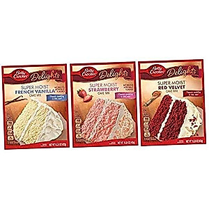 THREE (3) Cake Bundle Super Moist French Vanilla Cake, Super Moist Red Velvet Cake, Super Moist Strawberry Cake, Lot Set of 3 Items "There's Pudding in the mix!" Cake Mix .2 pack