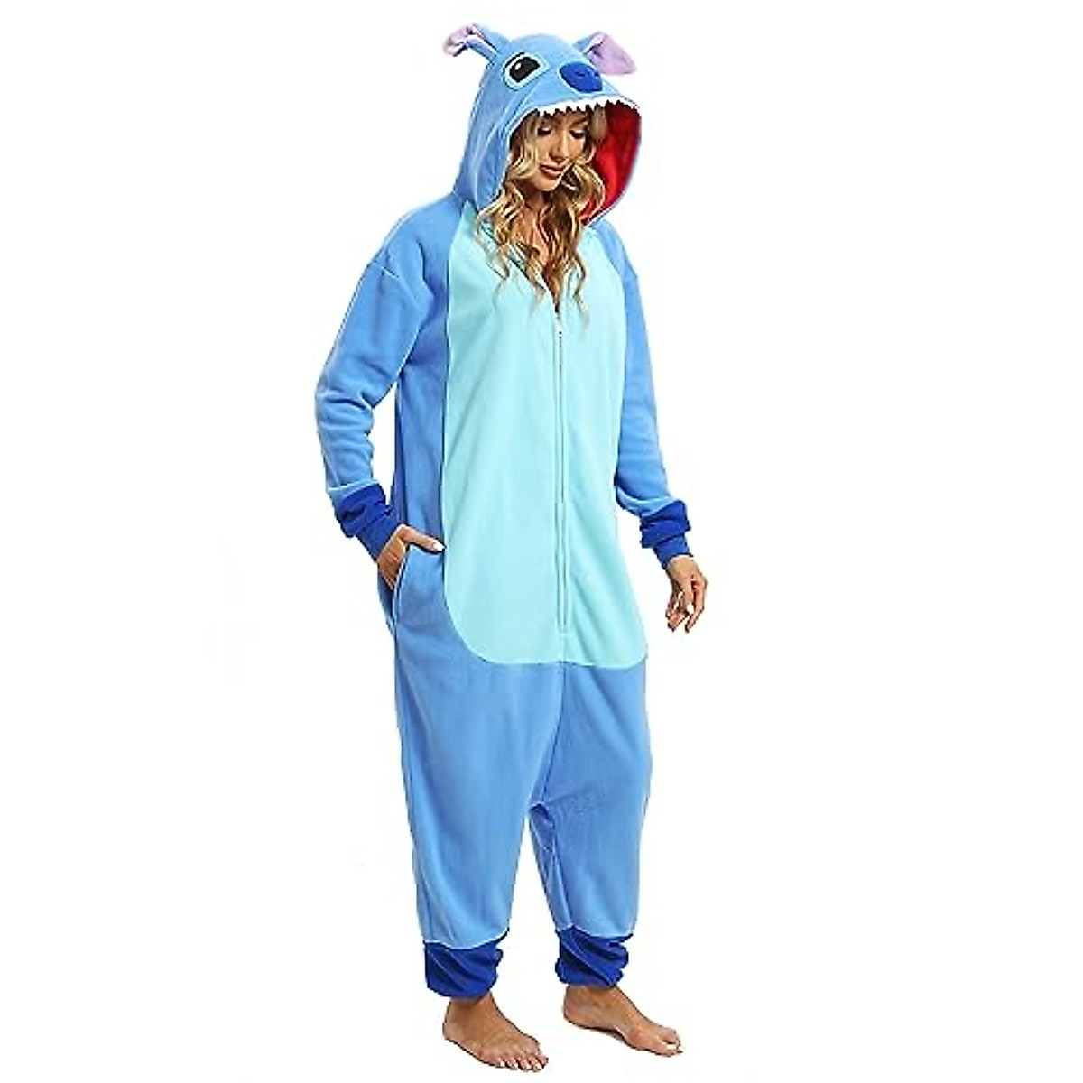 Wishliker Unisex Adult Onesie Pajamas Animal Onesies Women Men Christmas Halloween Cosplay Costume Sleepwear Blue