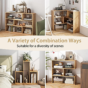 Tangkula 3 Cubes Bookcase, Irregular Open Bookcase, Freestanding Bookshelf Combination, Anti-Tipping Device, Home Display Storage Shelf for Living Room Study (Natural, 3-Cube, Concave)