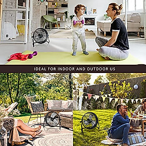 MOCIFI 12 Inch High Velocity Rechargeable Floor Fan with Metal Blade 12-Speed Portable Powered Operated Fan for Home, Travel, Commercial, Residential, Outdoor Indoor Use, Black