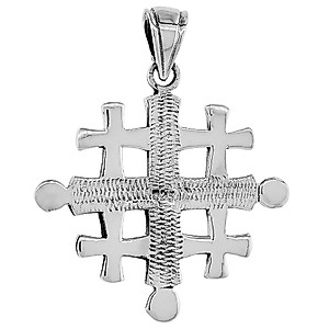 Sterling Silver Jerusalem Cross Pendant 1 1/4 inch Tall