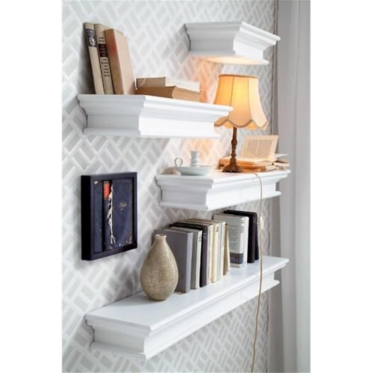 Beaumont Lane Modern Wood Extra Long Floating Wall Shelf in Pure White, Assembled